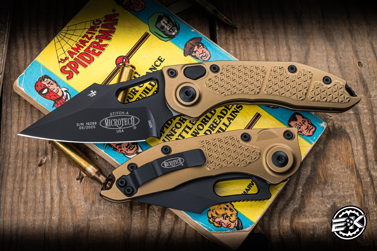 Microtech Stitch Automatic Folding Knife Tan 3.75" M390 Black 169-1TA