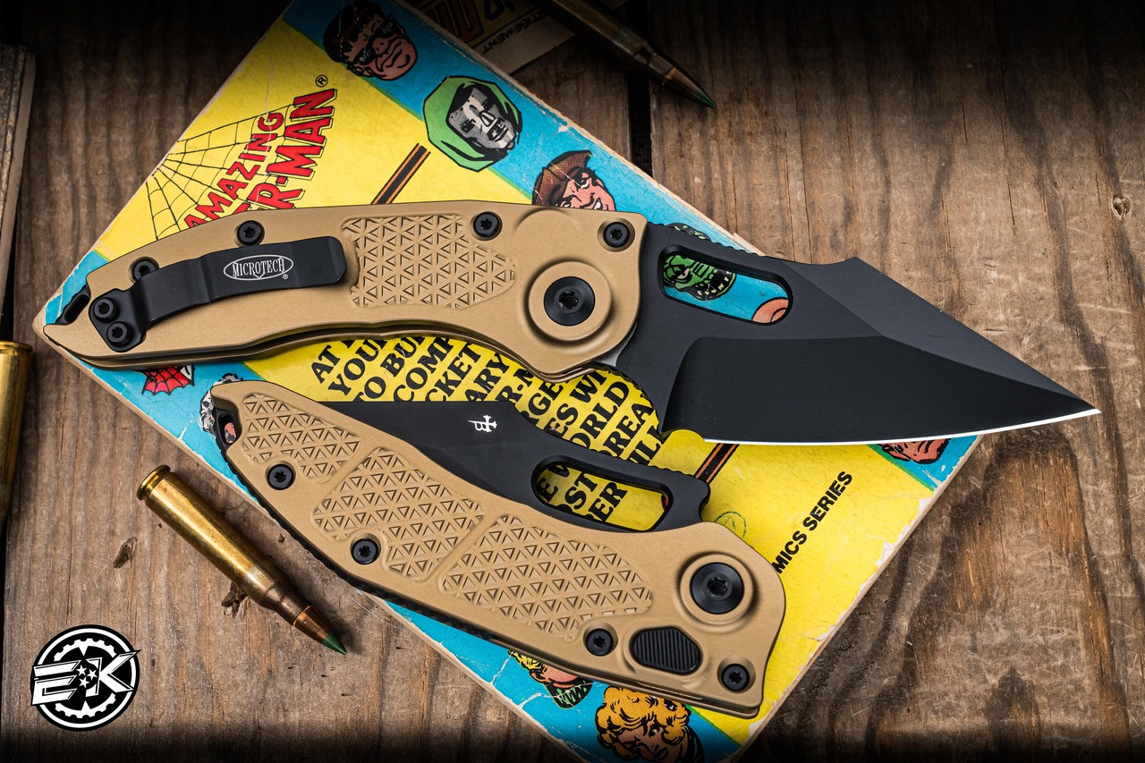 Microtech Stitch Automatic Folding Knife Tan 3.75" M390 Black 169-1TA