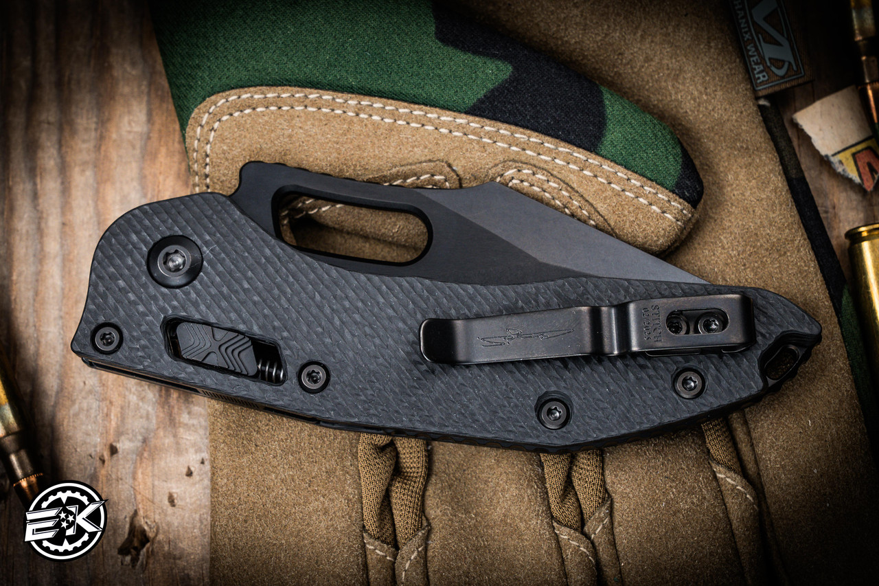 Preowned-Microtech Stitch Ram-Lok Manual Folding Knife Carbon Fiber 3. ...