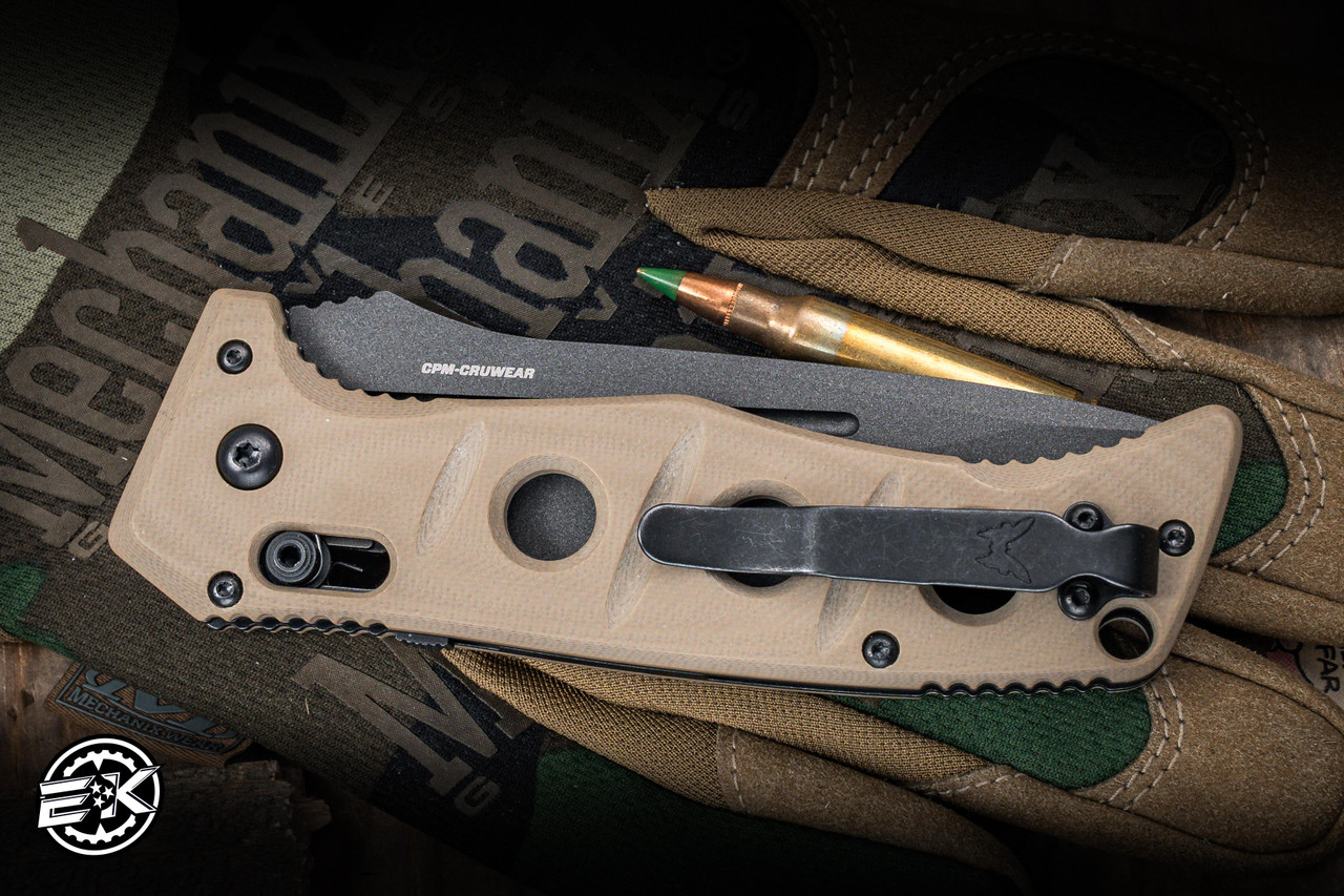 Preowned-Benchmade Sibert Auto Adamas Folding Knife Desert Tan G10 3.78 ...