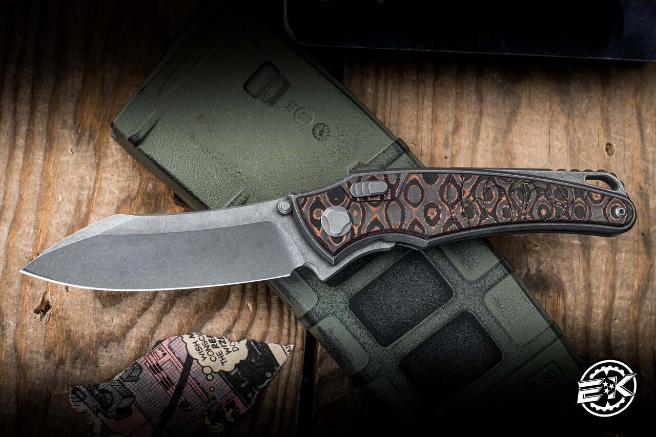 Hawk Knives Talon Titanium Uni-Copper CF Overlay 3.5" M390 Stonewash