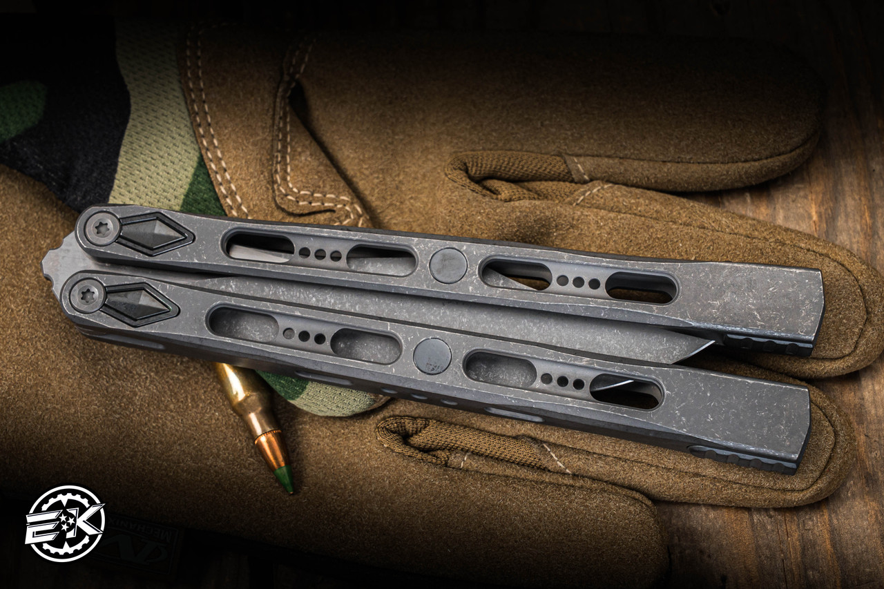 Poikilo Blade PM1 Hydra Dao Balisong Butterfly Knife Gray Titanium 4.5 ...