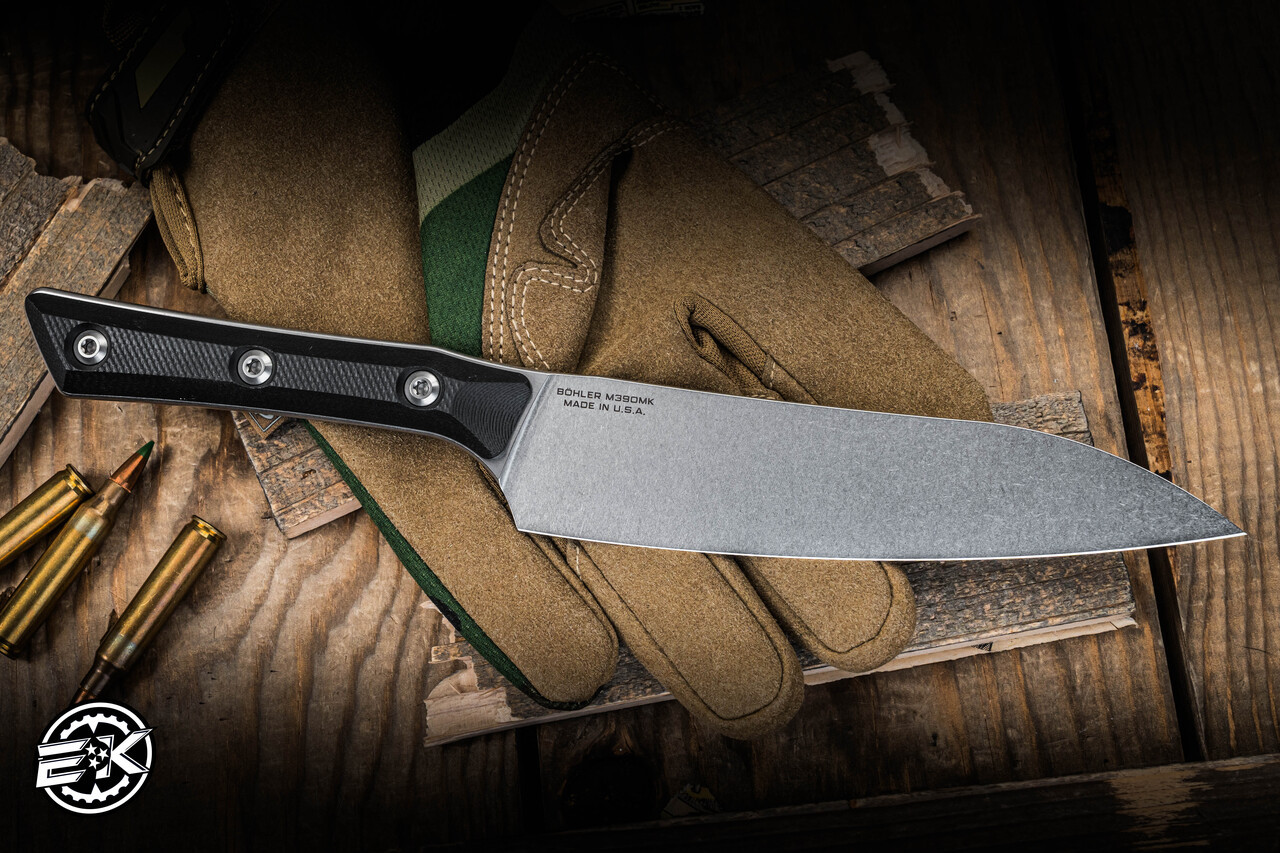 Microtech Utility Kitchen Knife Black G10 6" M390MK Stonewash 3400-10BK