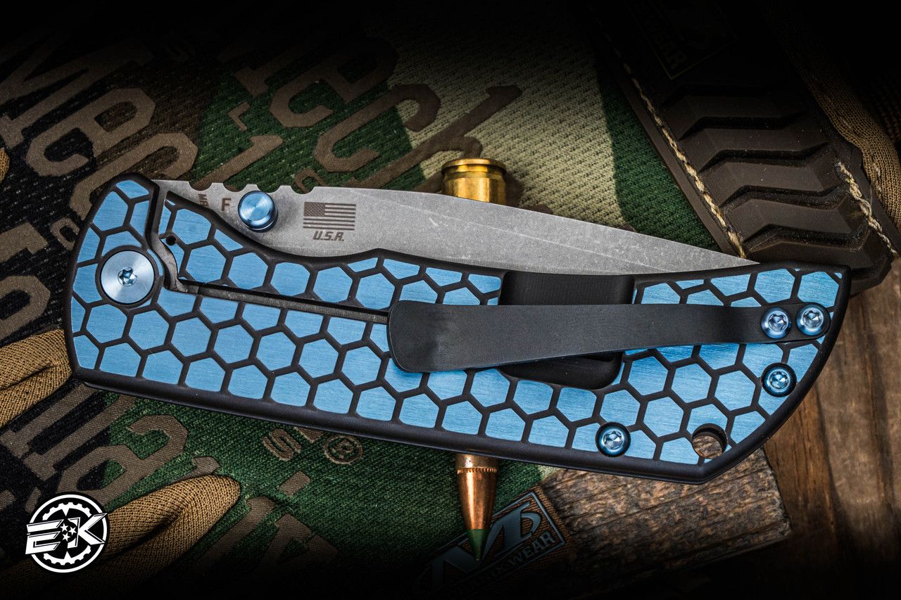 Mcnees Knives MAC2 Blue Honeycomb Titanium 3.5" MagnaCut Drop Point Satin