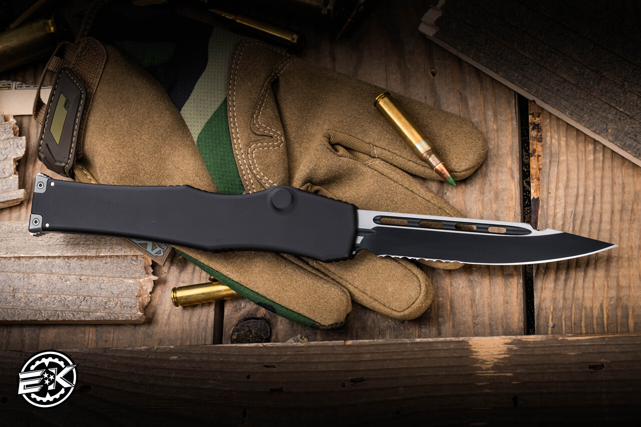 Preowned-2018 Microtech Halo 6 VI Black OTF M390 Black Serrated 251-2