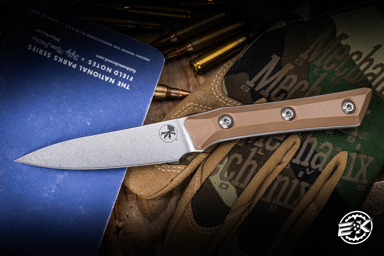 Microtech Paring Fixed Blade Knife Coyote Tan G10 3.5" M390 Stonewash ...