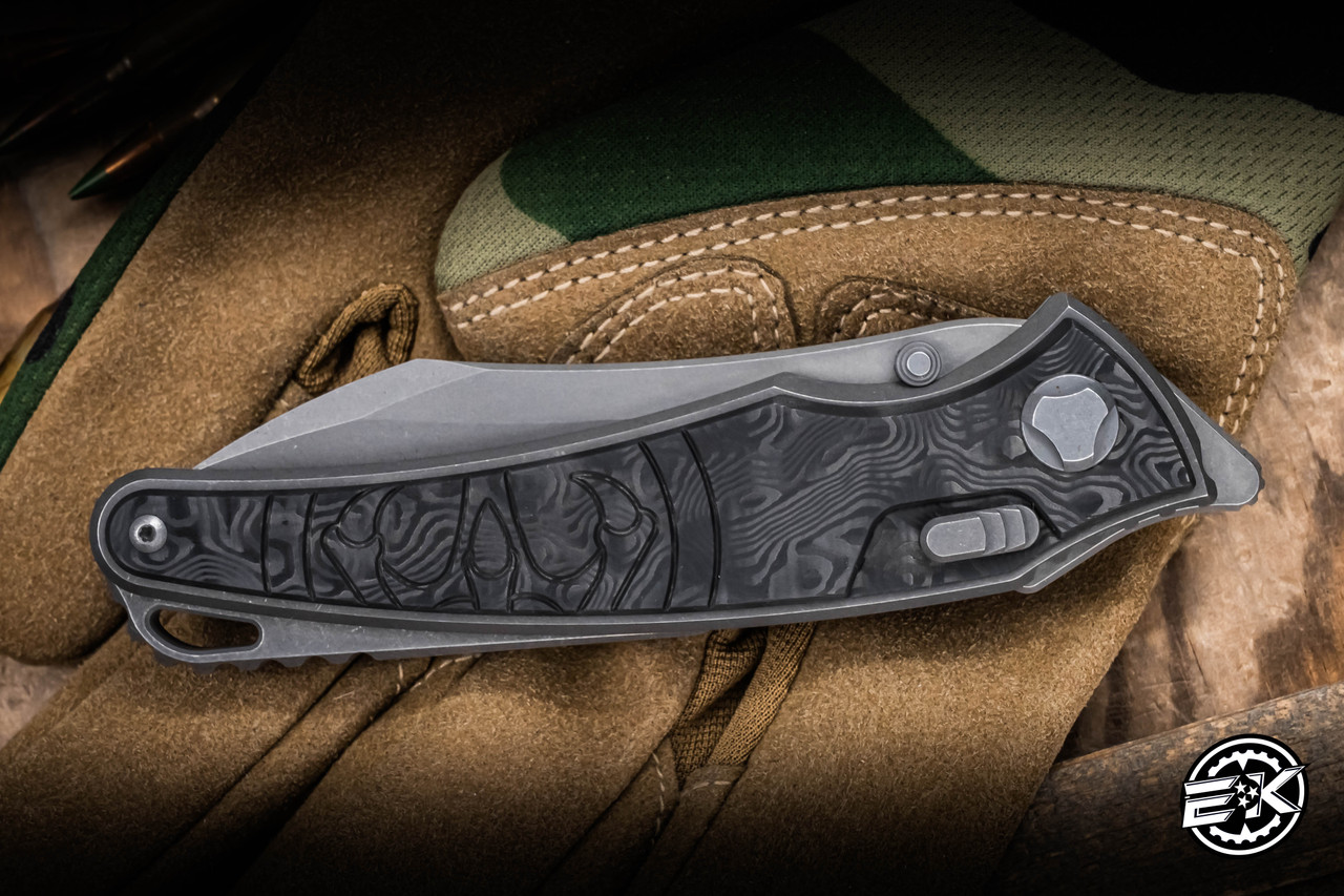 Preowned-Hawk Knives Talon Titanium Black Dunes CF Overlay 3.5" M390 ...