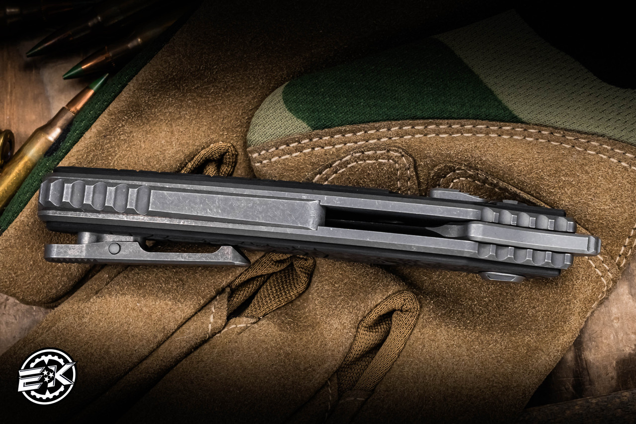 Preowned-Hawk Knives Talon Titanium Black Dunes CF Overlay 3.5" M390 ...
