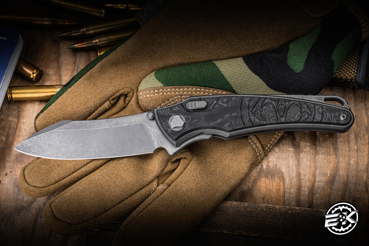 Preowned-Hawk Knives Talon Titanium Black Dunes CF Overlay 3.5" M390 ...