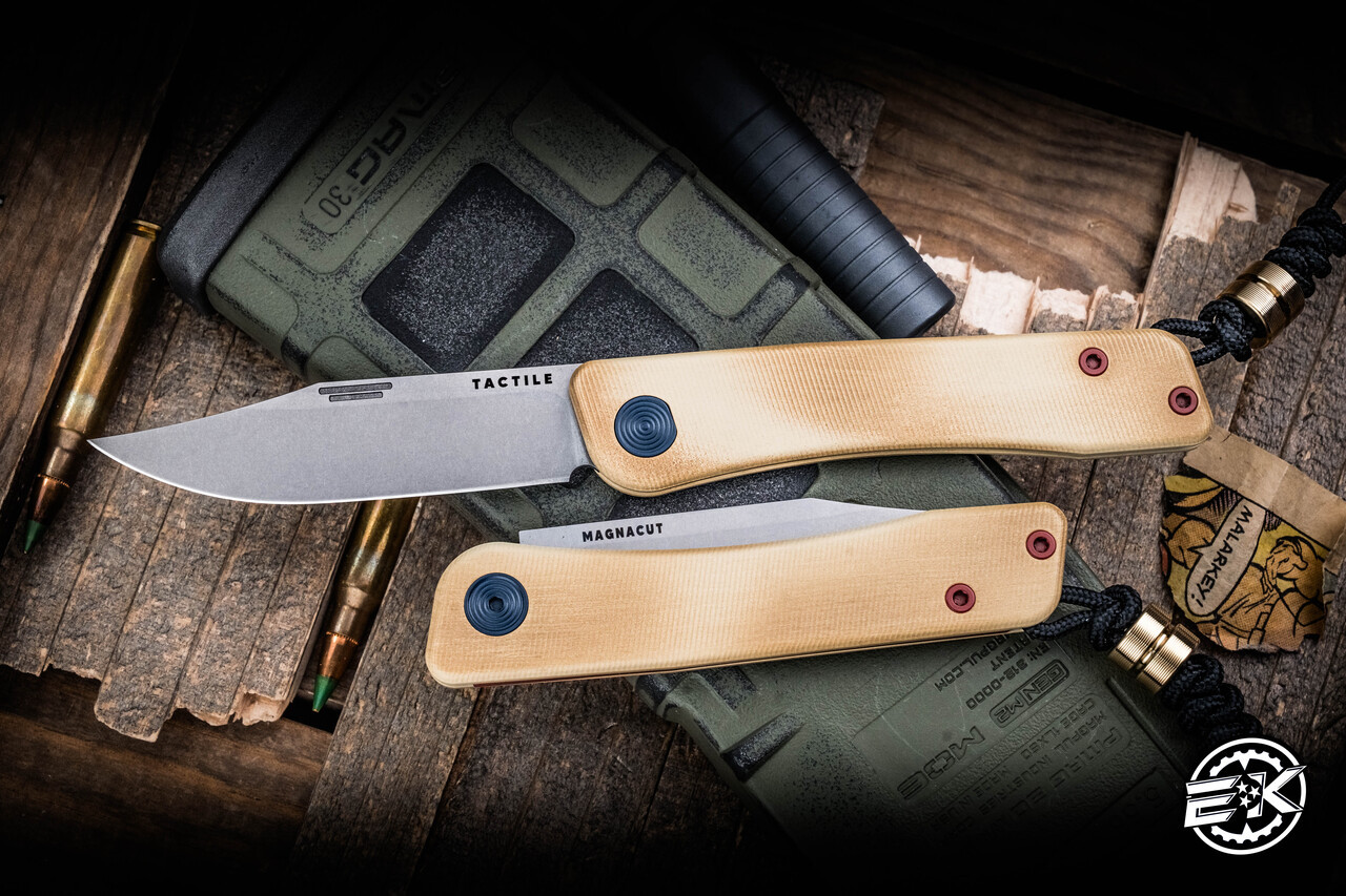 Tactile Knife All Star Bexar Folding Knife Tan Titanium 2.8" MagnaCut ...
