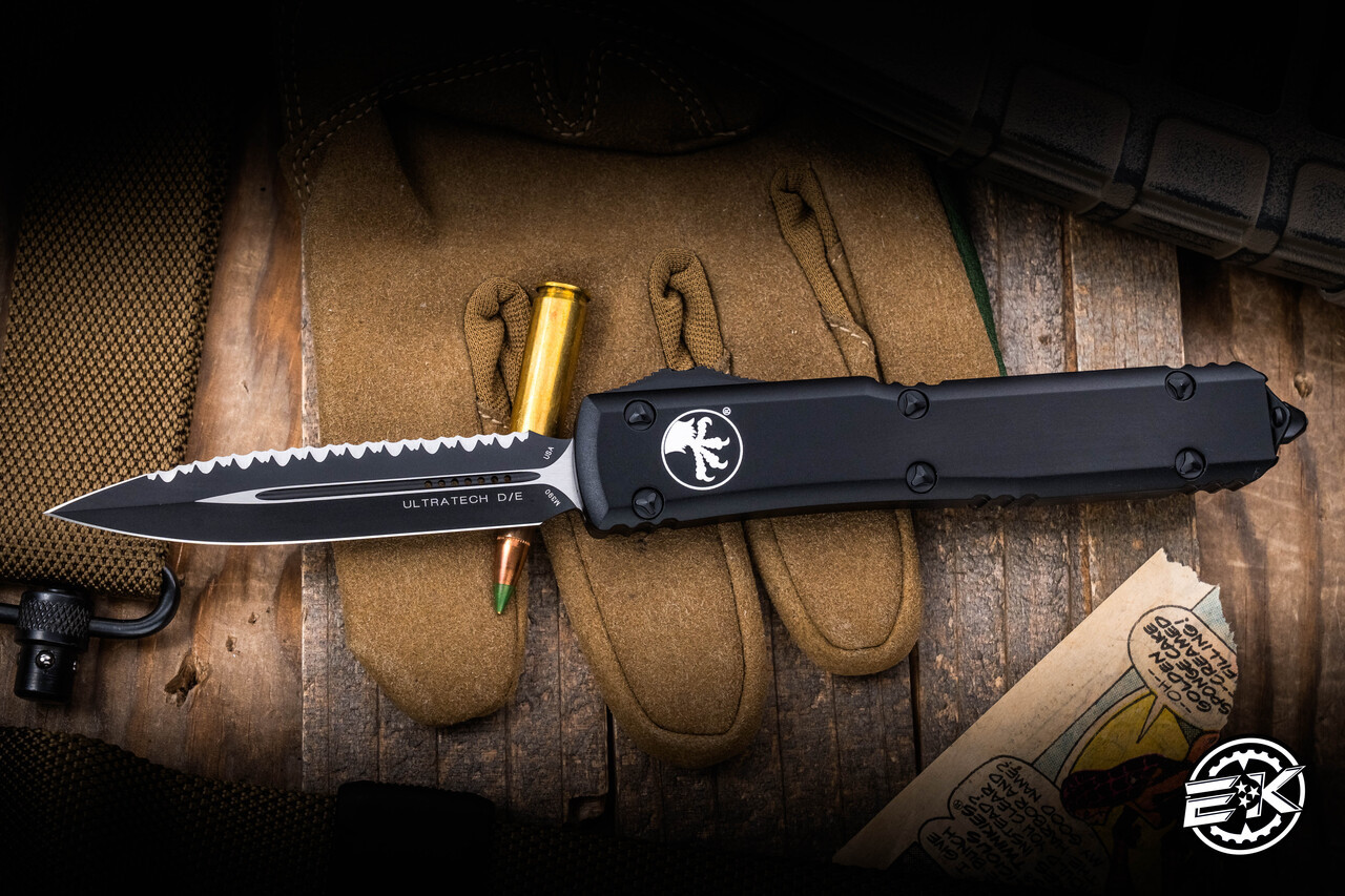 Preowned-Microtech Ultratech OTF Automatic Knife Black 3.4" M390 Dagger ...