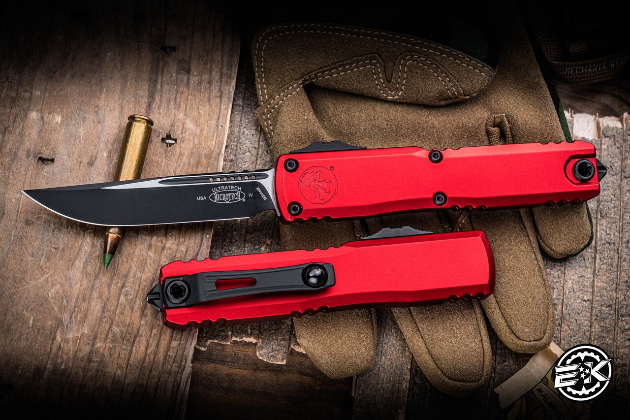 Microtech Ultratech Gen IV OTF Automatic Knife Red 3.5" M390 Stonewash ...