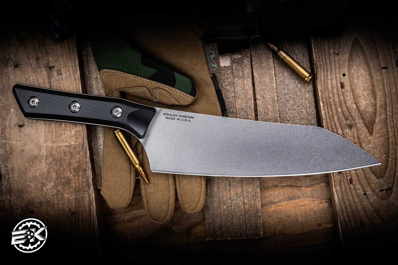 Microtech Chef Kitchen Knife Black G10 8" M390 Stonewash 3000-10BK