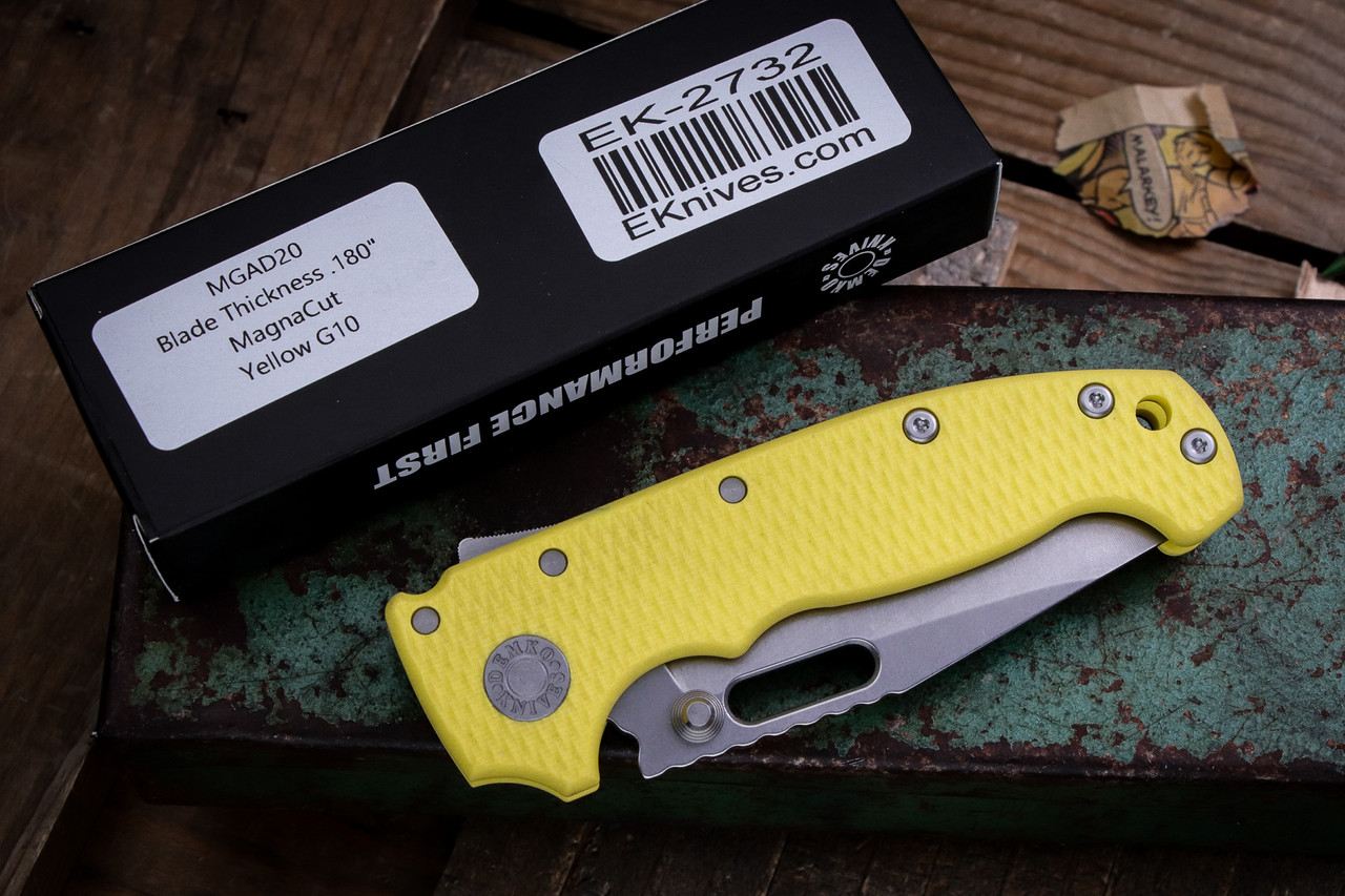 Demko Knives MGAD20 Folding Knife Yellow G10 3.6" MagnaCut Clip Point