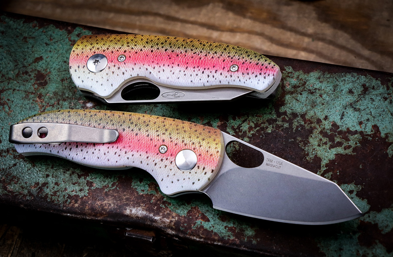 Three Rivers Manufacturing HOLIER NERD Folding Knife Rainbow Trout G10 ...