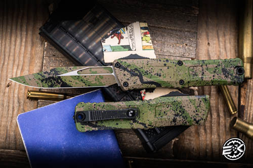 Microtech Combat Troodon Gen III OTF Splatter OD Green-Tan 4" M390 ...