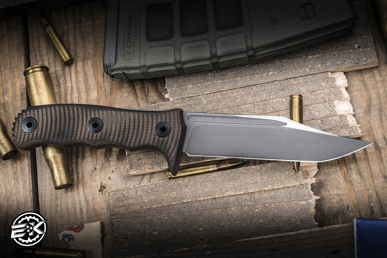 Bastinelli Knives Custom Solo Micarta 5.25" M390 Stonewash-Leather Sheath