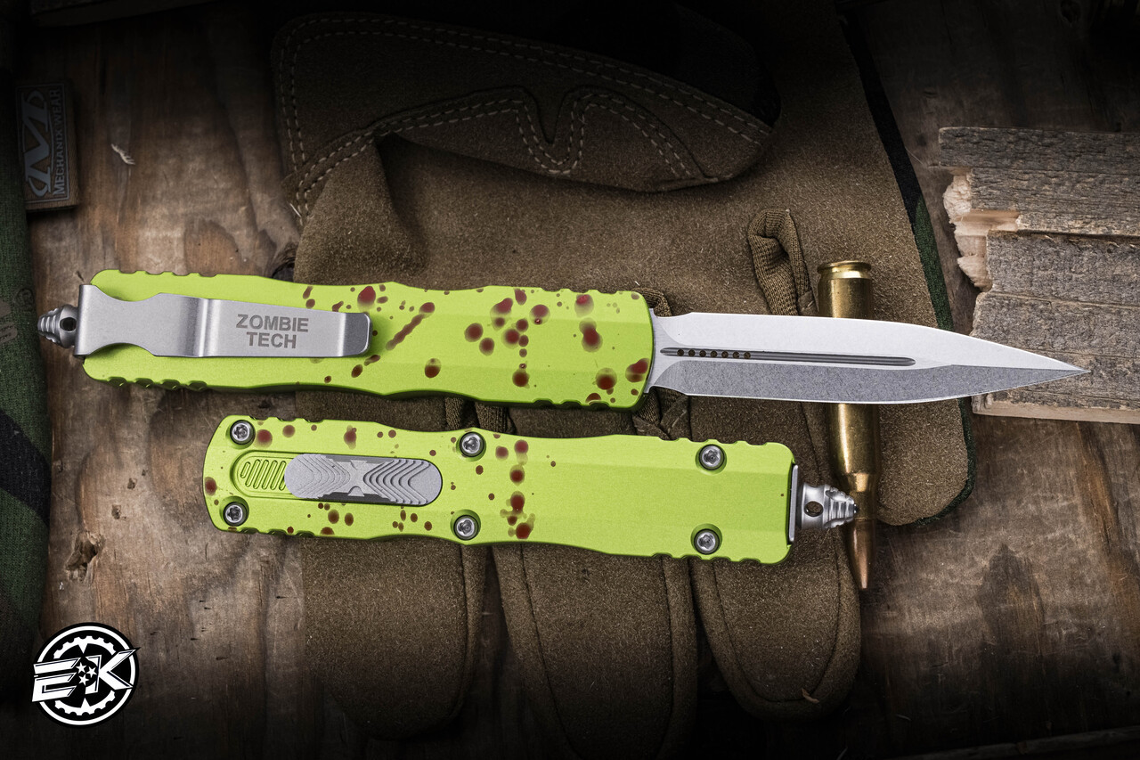 Microtech Dirac OTF Automatic Knife Zombie 3" M390 Dagger Stonewash 225-10Z