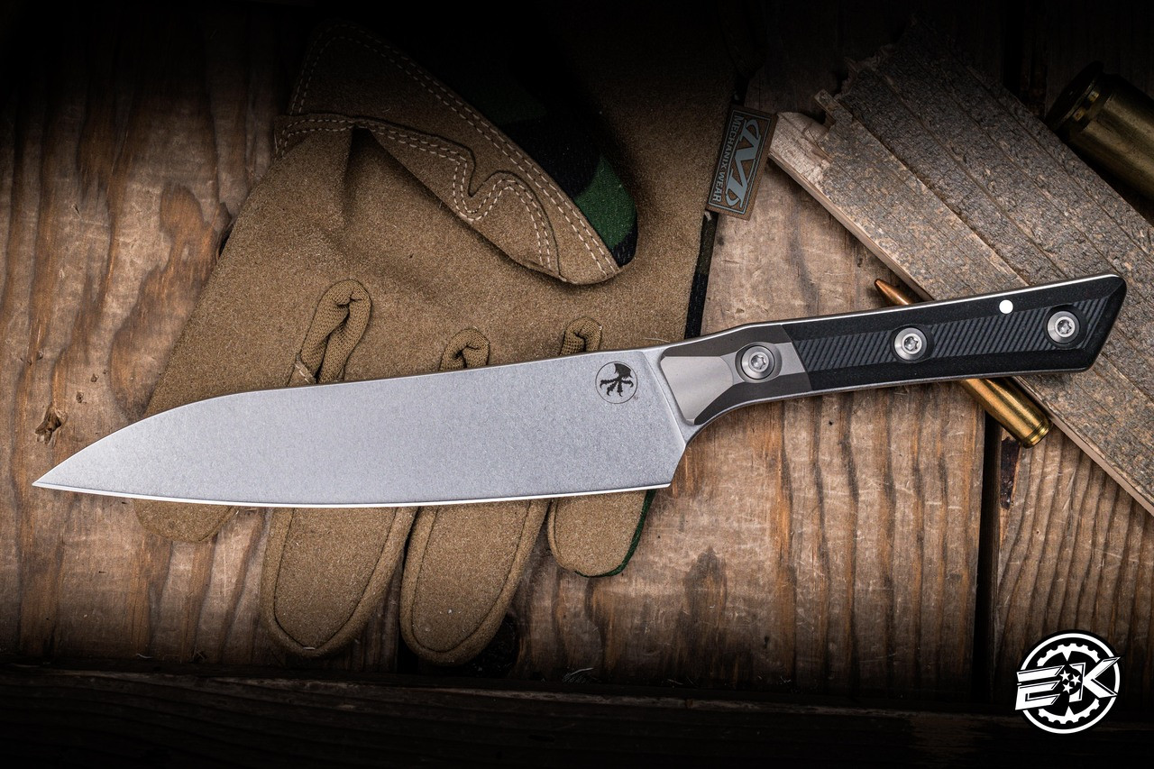 Microtech Utility Kitchen Knife Black G10 6" M390 Stonewash 3400B-10BK