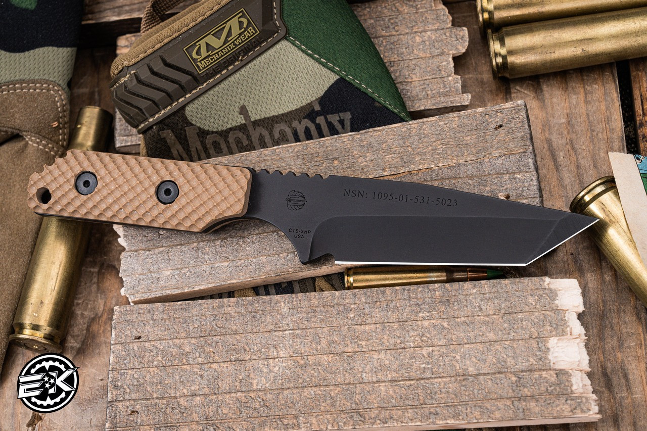 Preowned-Mick Strider Knives Fixed Blade Knife Tan G10 Gunner 4" CTS ...