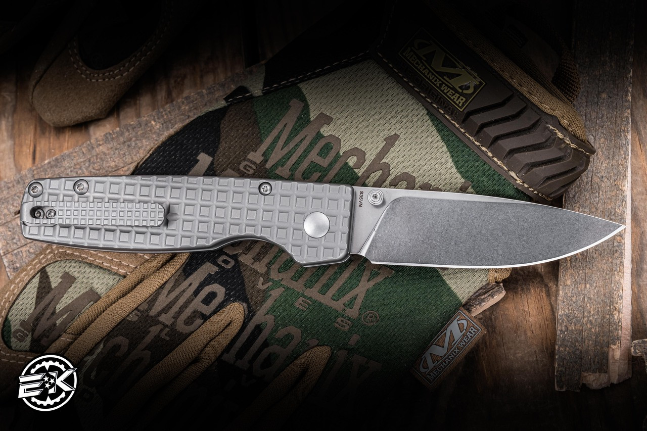 Preowned-Kizer Original XL Titanium Frag 3" S45VN Stonewash