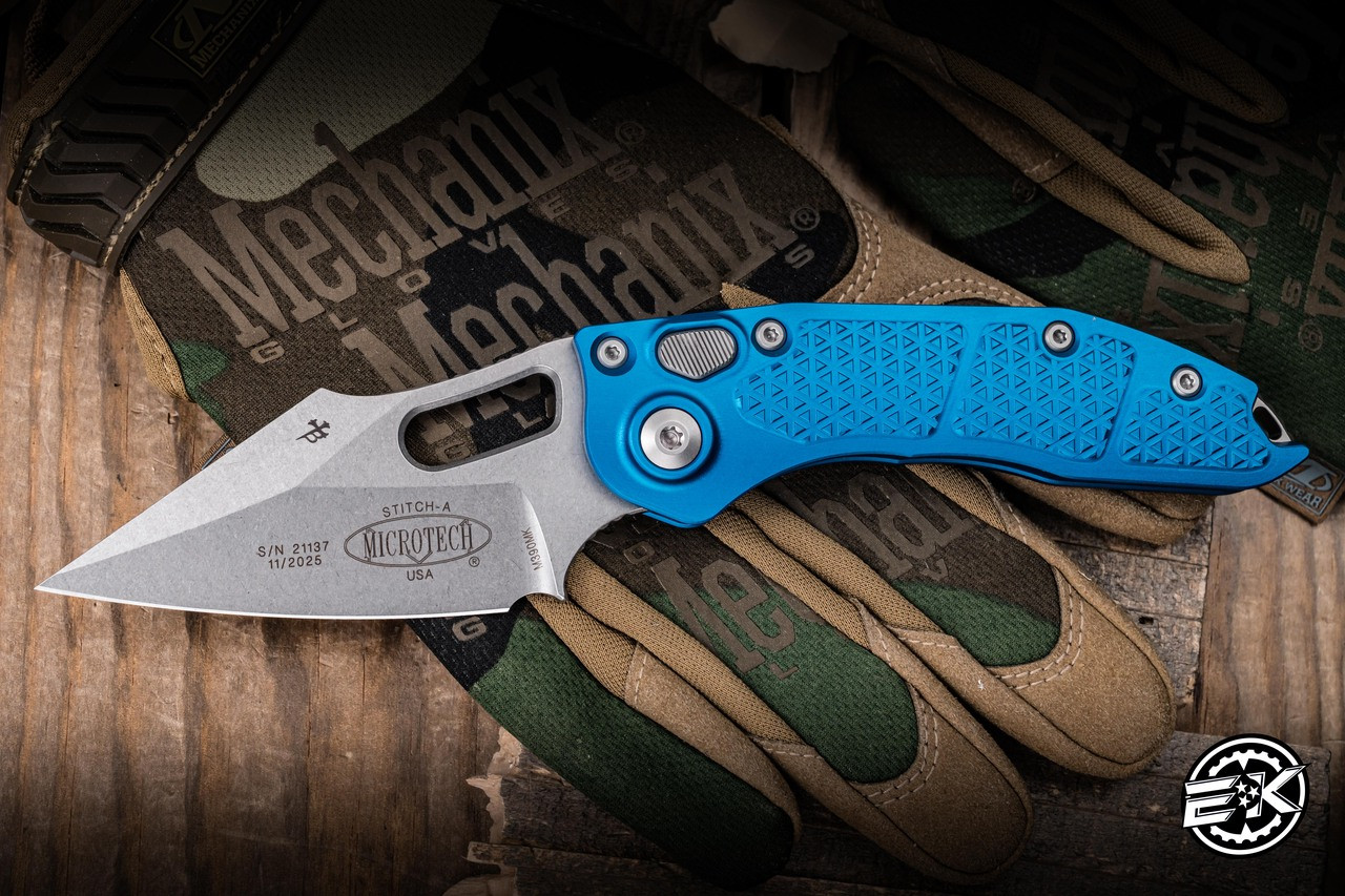 Microtech Stitch Automatic Folding Knife Aluminum Blue 3.75" M390 ...