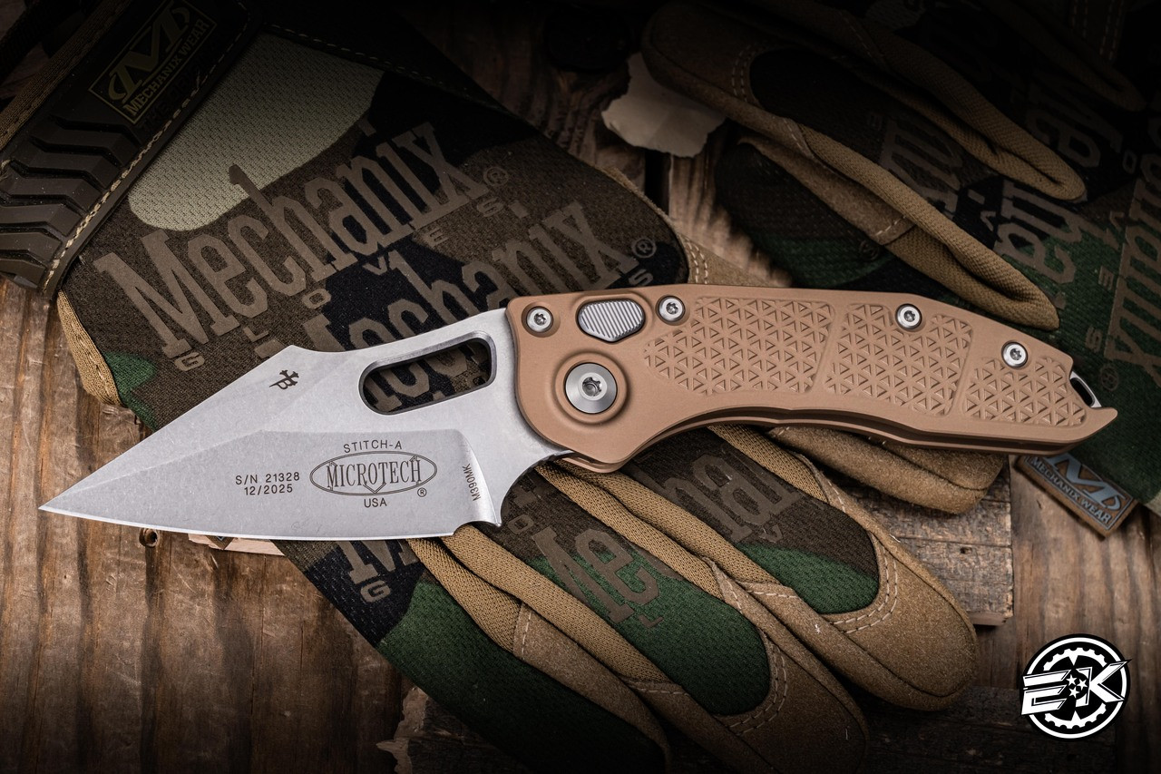 Microtech Stitch Automatic Folding Knife Aluminum Brown 3.75" M390 ...