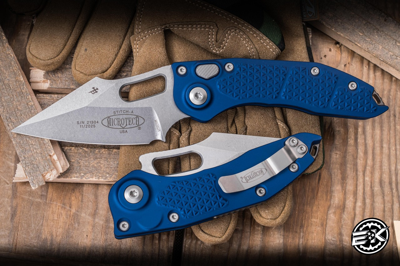 Microtech Stitch Automatic Folding Knife Aluminum Navy 3.75" M390 ...
