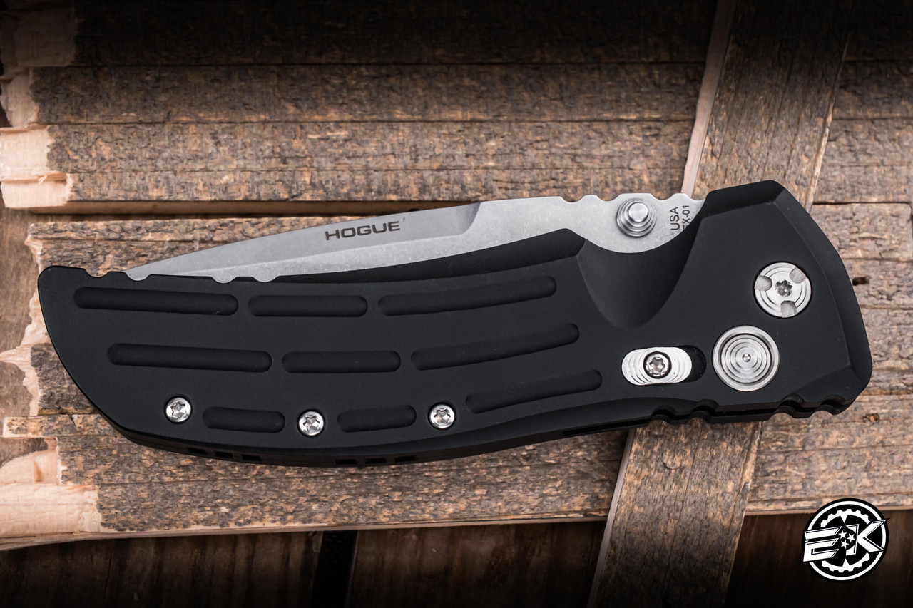 Preowned-Hogue Knives EX01 Button lock Knife Black Aluminum 4" 154CM ...