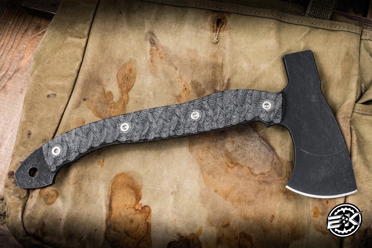 Half Face Blades Camp Hatchet Textured Black Canvas Micarta 2.5" CPM3V
