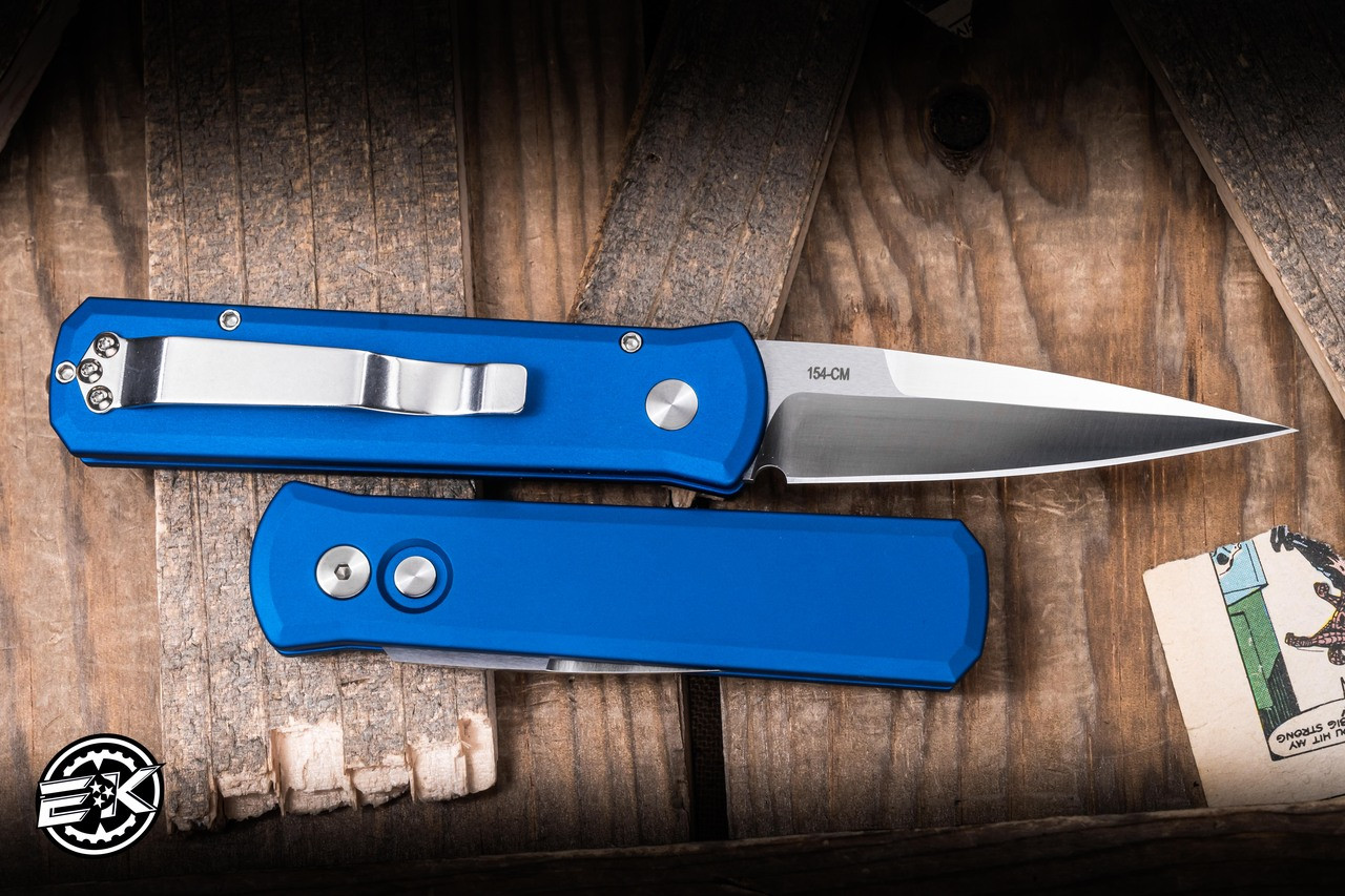 ProTech Godson Automatic Blue Aluminum 3" 154CM Spearpoint Satin