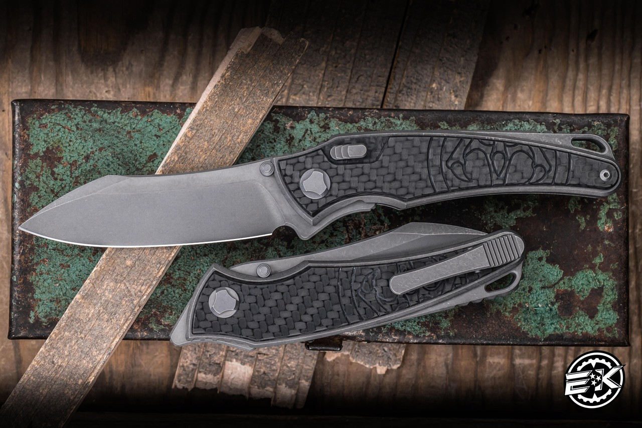 Hawk Knives Talon Folding Knife Black Carbon Fiber 3.5" M390 Stonewash