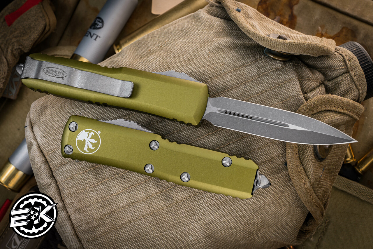 Microtech UTX-85 OTF Automatic Knife OD Green 3.1" Dagger Stonewash ...