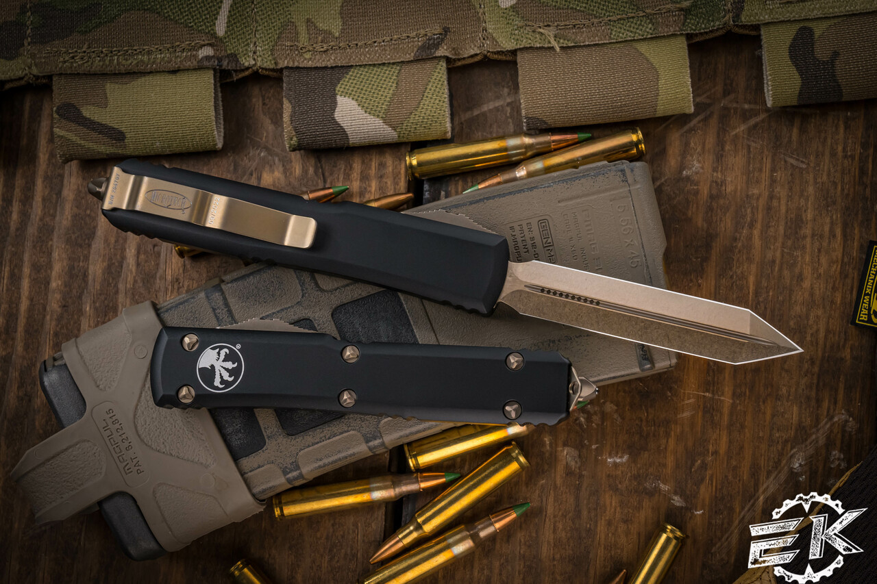 Microtech Ultratech Spartan OTF Automatic Knife Black 3.4" Bronze 223-13