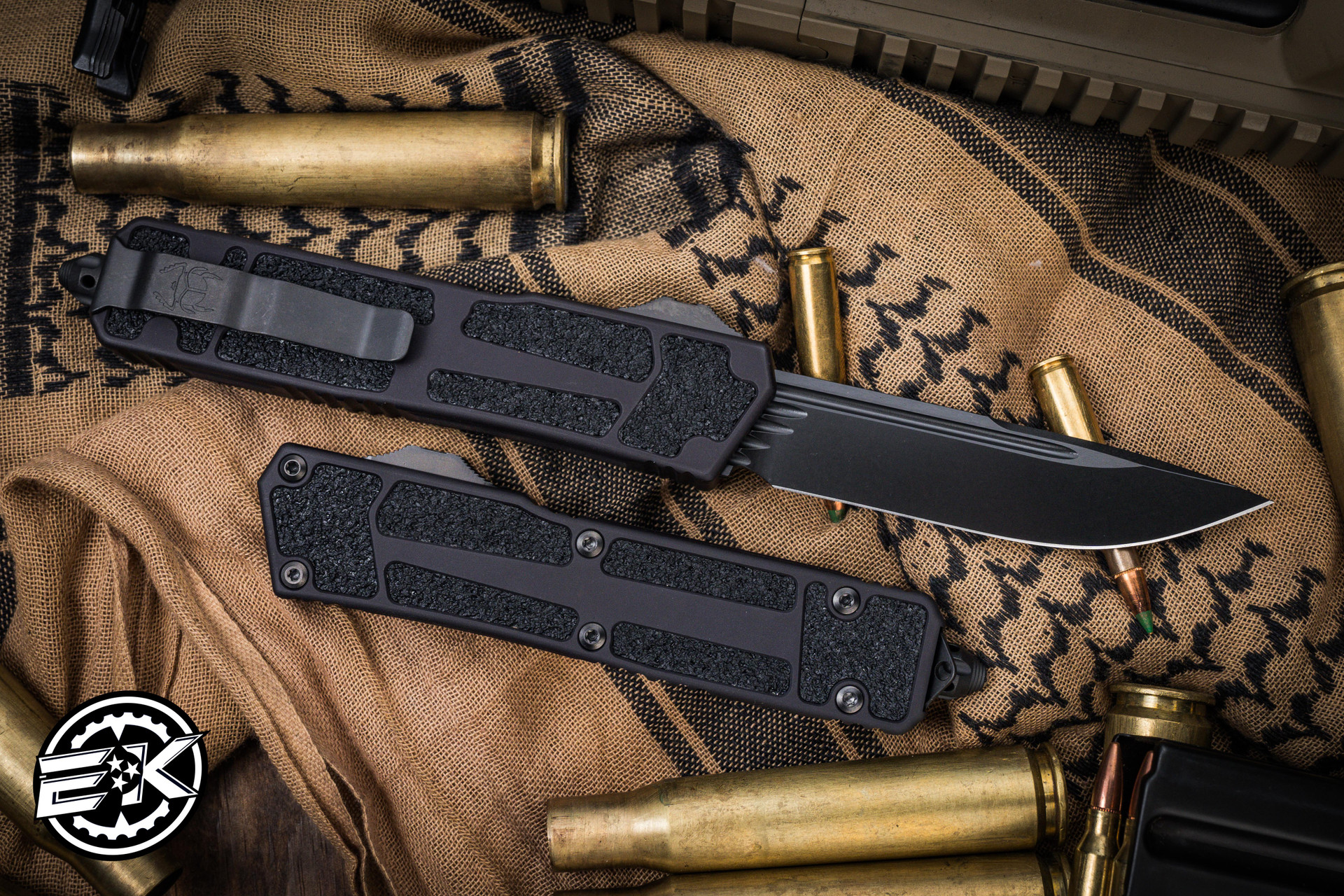 Microtech Scarab II Shadow OTF Automatic Knife 4" Drop Point Black DLC ...