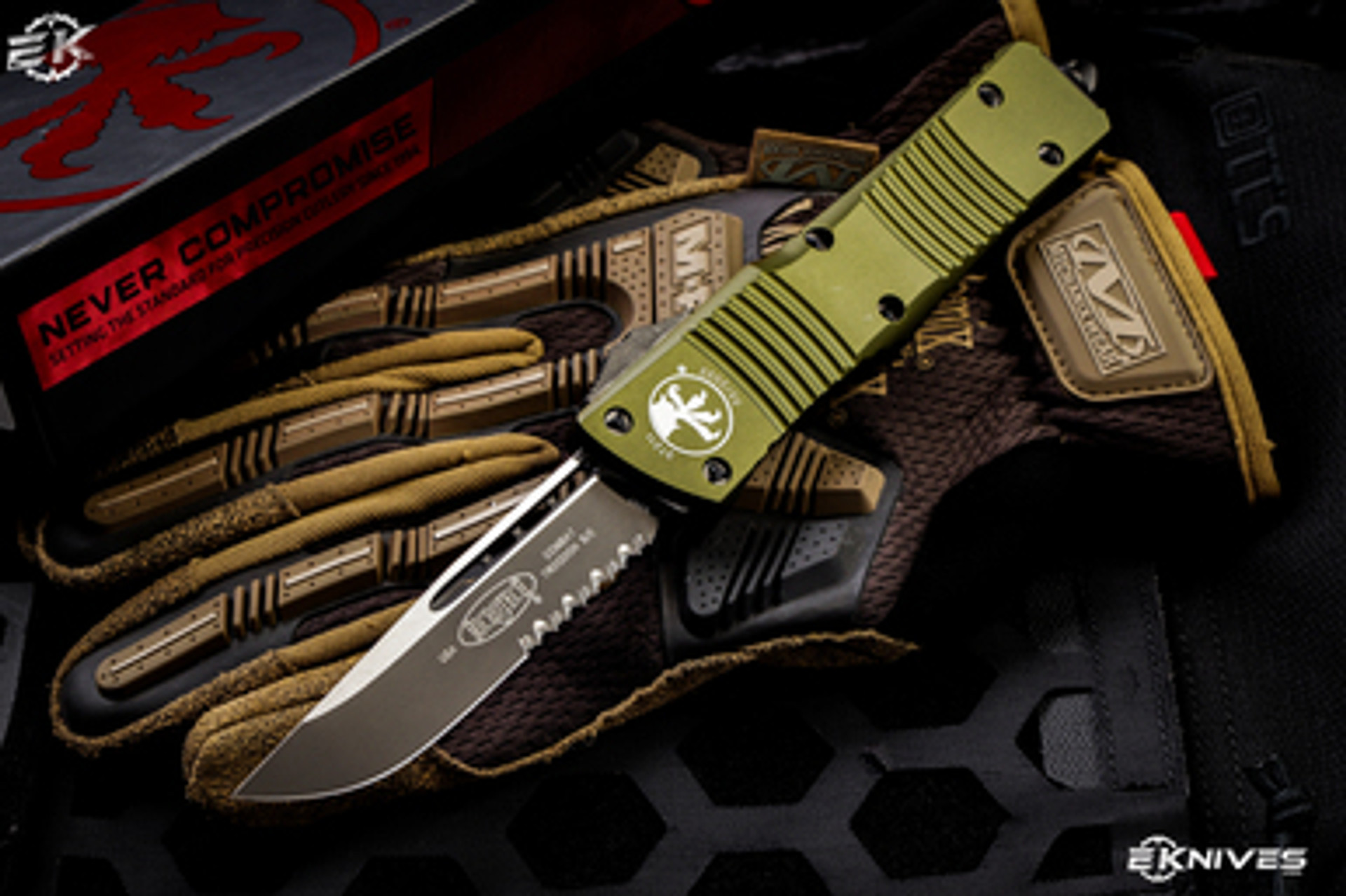 Microtech Combat Troodon Otf Automatic Knife Green 38 Black Drop