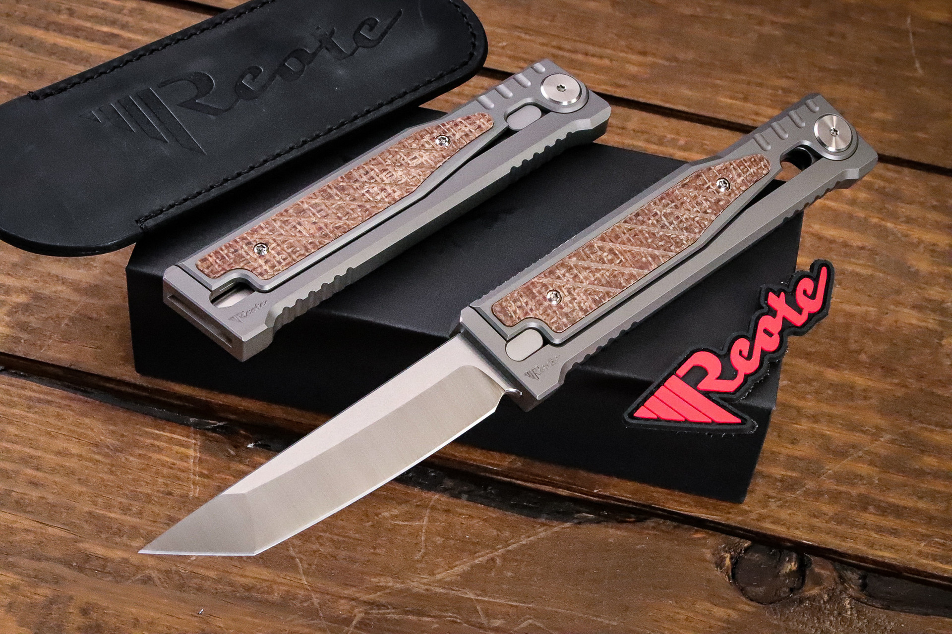 Reate EXO Gravity Knife Titanium/Burlap Brown Micarta 3.75" Tanto