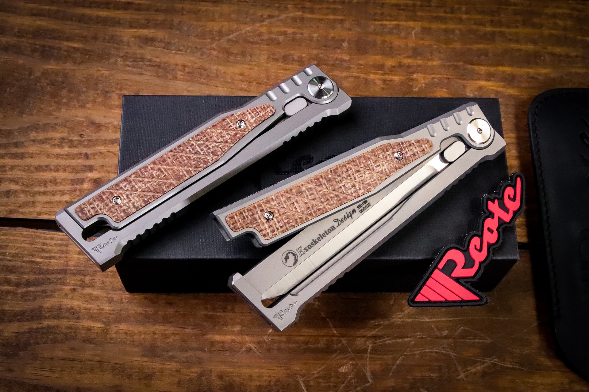 Reate EXO Gravity Knife Titanium/Burlap Brown Micarta 3.75" Double Edge