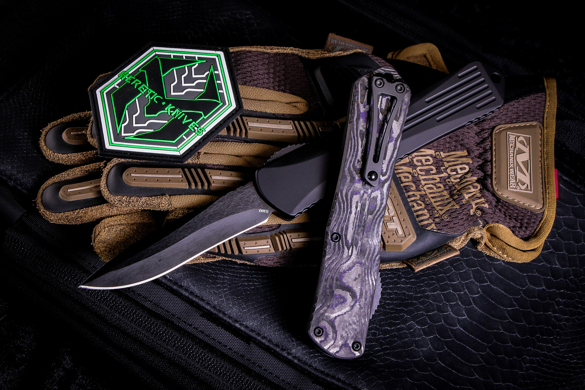 Heretic Knives Manticore X OTF Knife Black, Purple CF Camo Carbon 3.75 ...