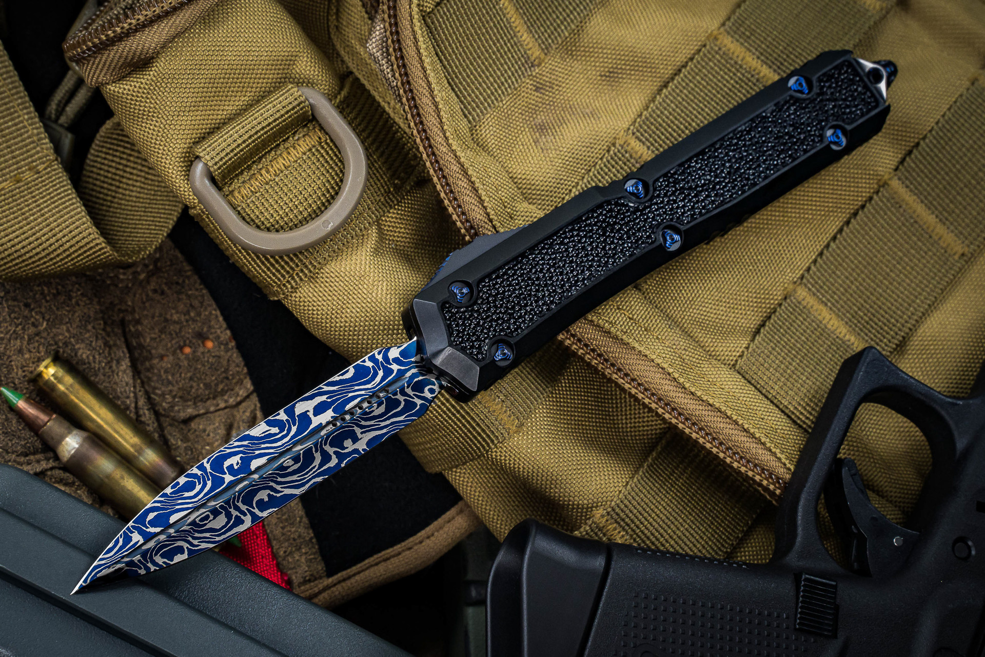 Marfione Custom Makora Stingray Inlay OTF Automatic Knife Blue Accents ...