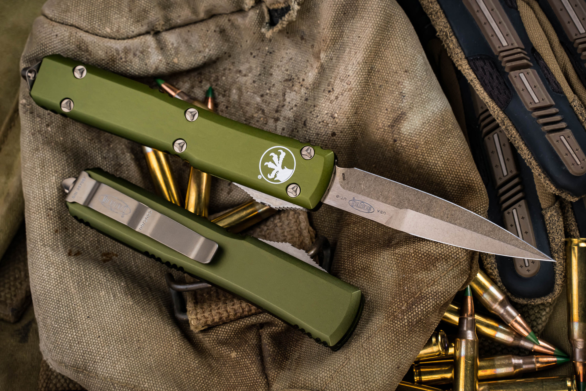 Microtech Ultratech OTF Automatic Knife OD Green 3.4" Bronze Bayonet ...