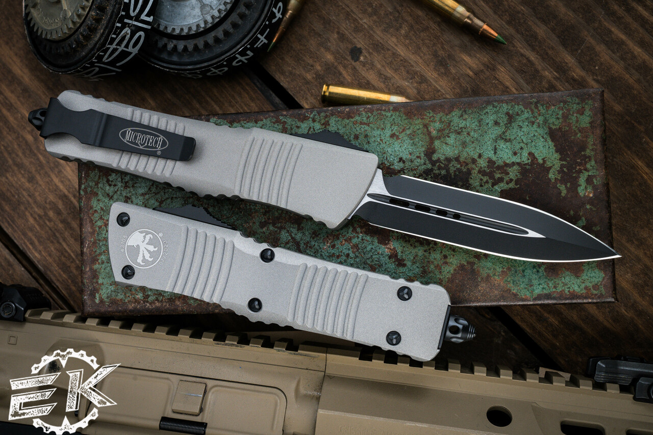 Microtech Combat Troodon OTF Automatic Knife Gray Aluminum 3.8" Dagger ...