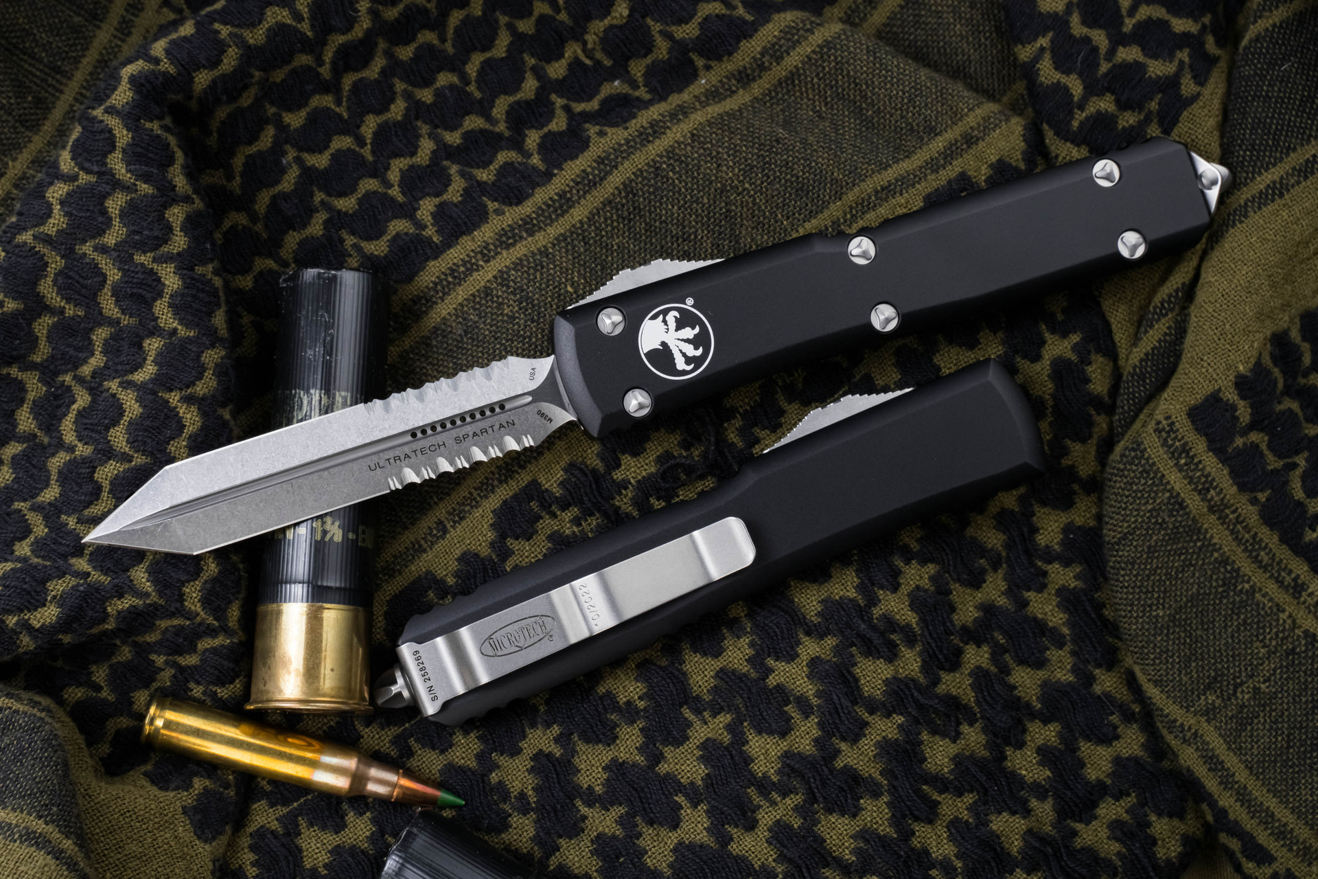 Microtech Ultratech Spartan Otf Automatic Knife 34 Stonewash Serrated