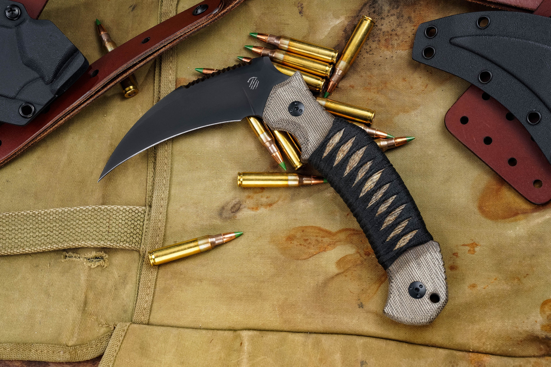 Bastinelli Knives Double Grumpy Micarta Tsuka Wrap Scythe Fixed Blade 4 ...