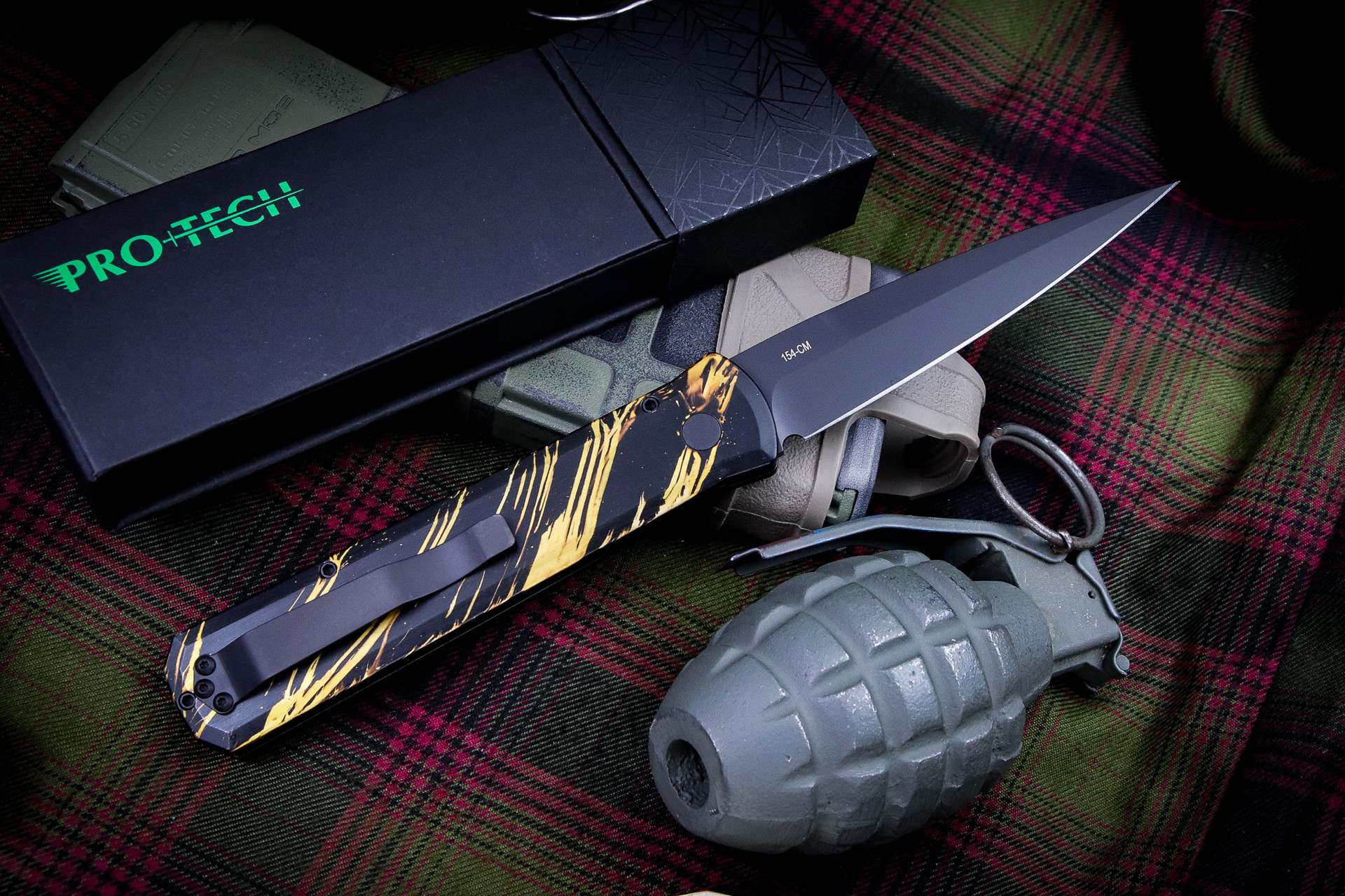 ProTech Godfather Gold Anodized Tactical Automatic Knife Black 4" Black