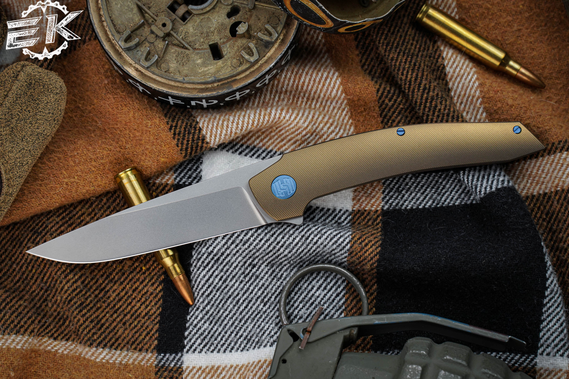 Hog House Knives Model T Folding Knife Bronze Titanium 3.5" RWL-34 ...