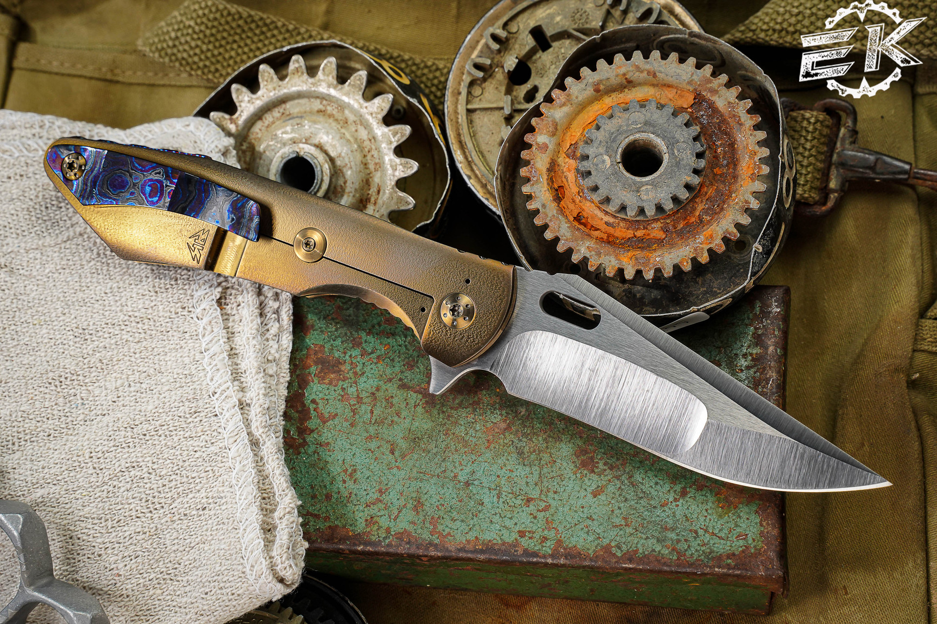 RIP Knives Custom "Rooster" Prototype CarboTi/Orange Peel Titanium 4 ...