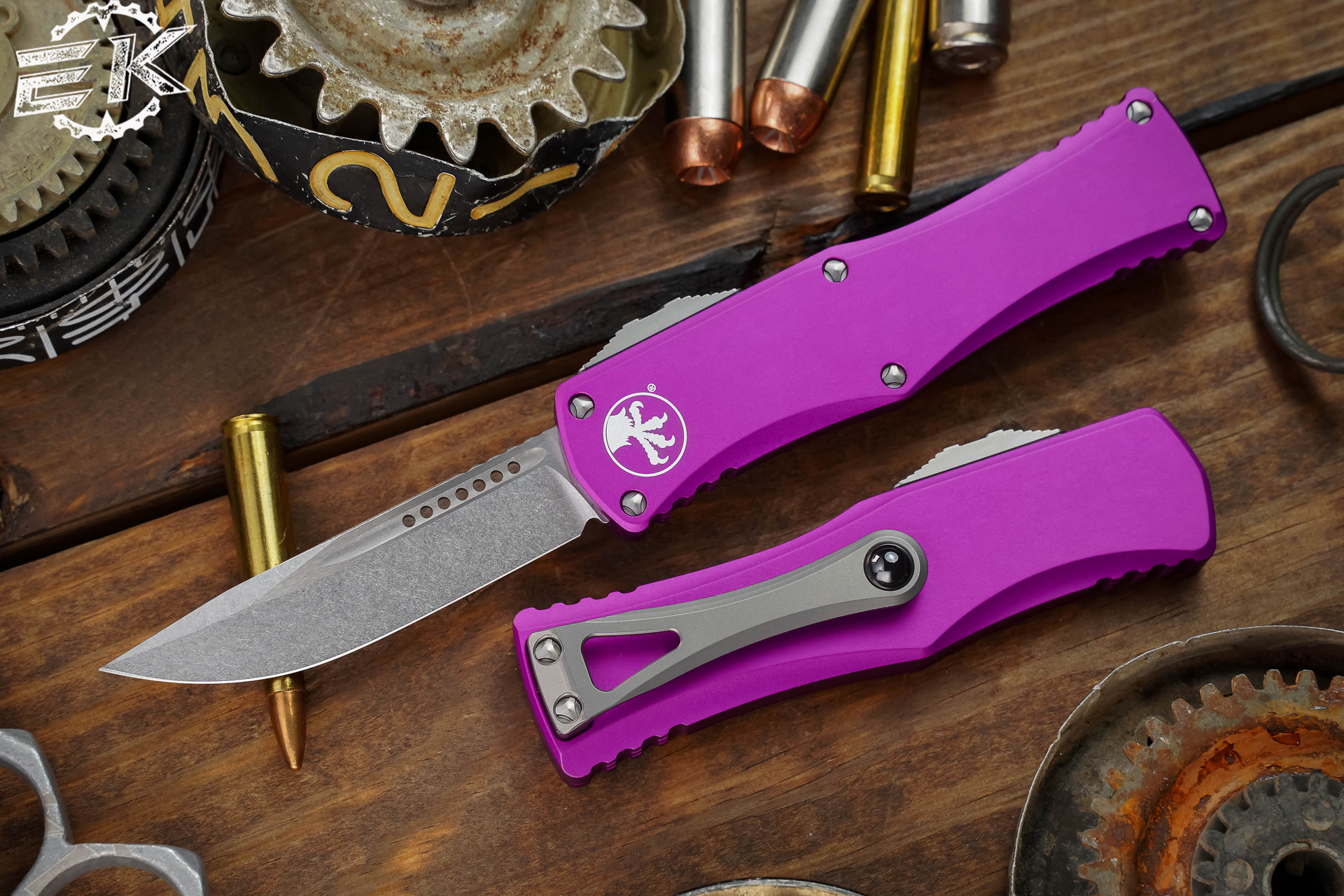 Microtech Hera Otf Automatic Knife Violet 3 Drop Point Stonewash 703 10vi