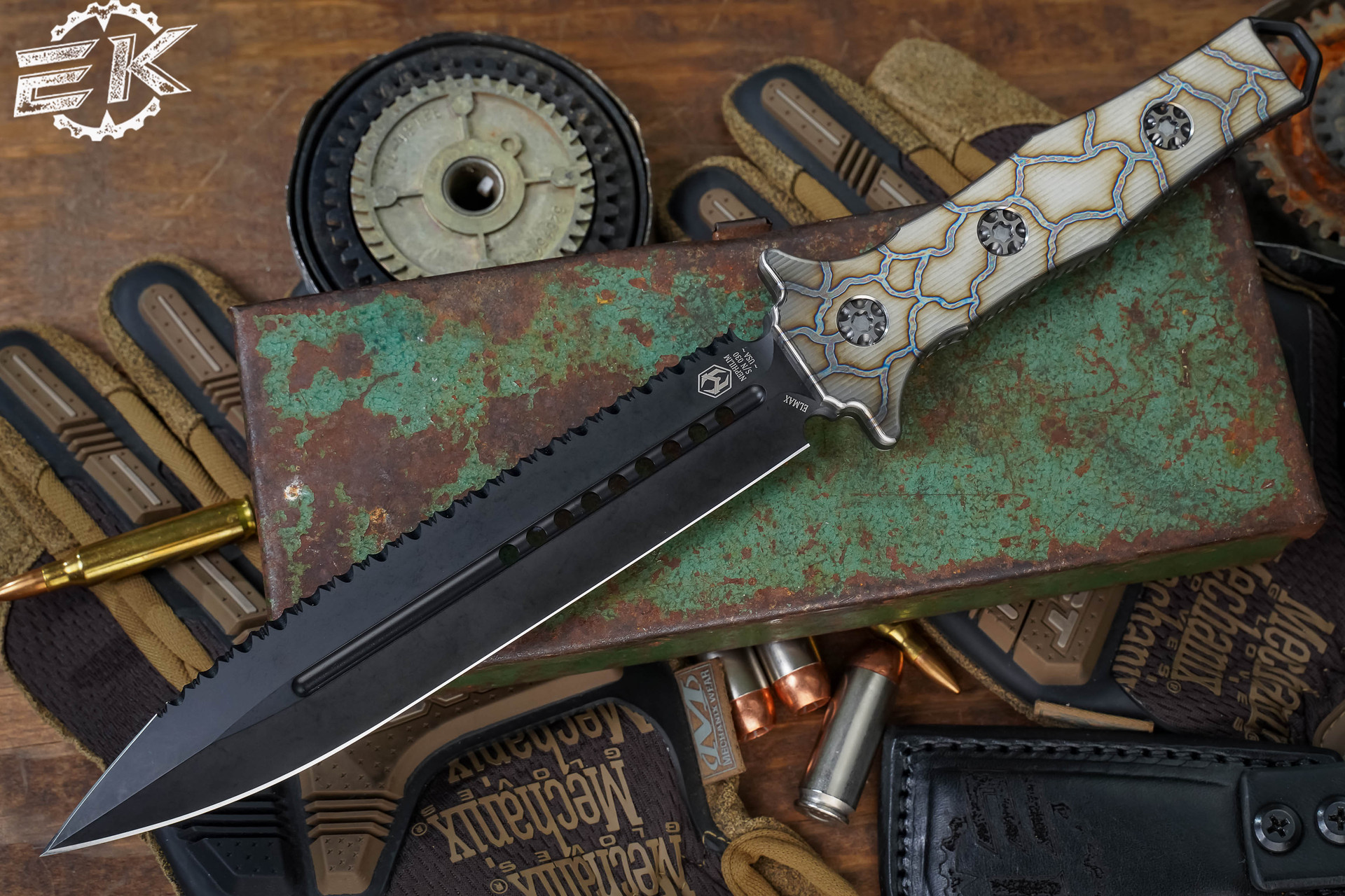 Heretic Knives Nephilim Flamed Titanium Fixed Blade Knife 6.5" Dagger ...