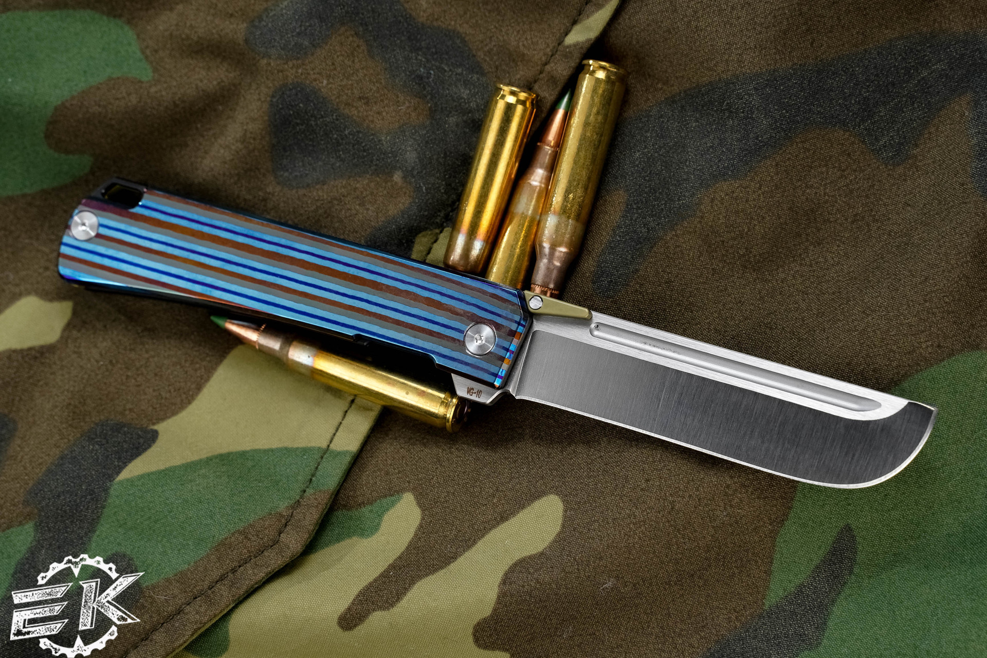 D Rocket Design Jupiter EDC Folding Knife Timascus 3" Satin Drop Point